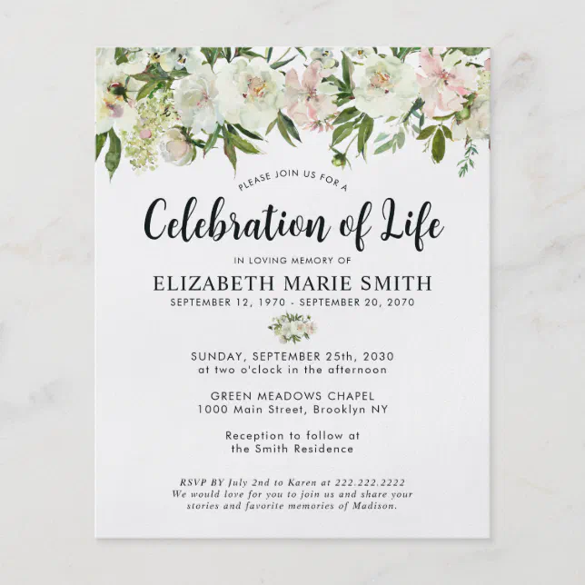 Budget Celebration of Life Floral Funeral Memorial Flyer | Zazzle