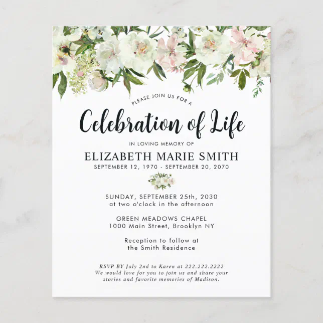 Budget Celebration of Life Floral Funeral Memorial Flyer | Zazzle