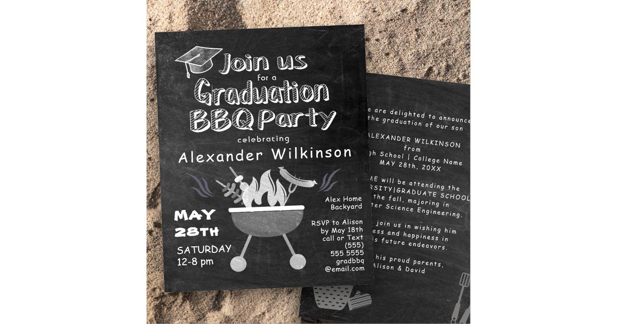 BUDGET Chalkboard BBQ Graduation Party Invitation | Zazzle
