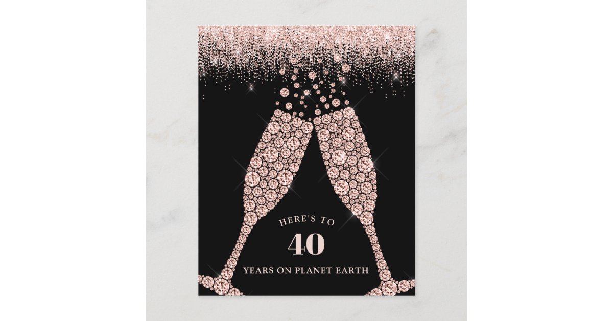 Budget Champagne Toast Black 40th Birthday Invite | Zazzle