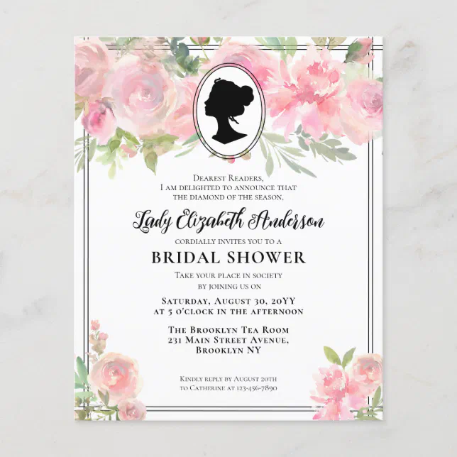Budget Chic Pink Florals Regency Era Bridal Shower | Zazzle