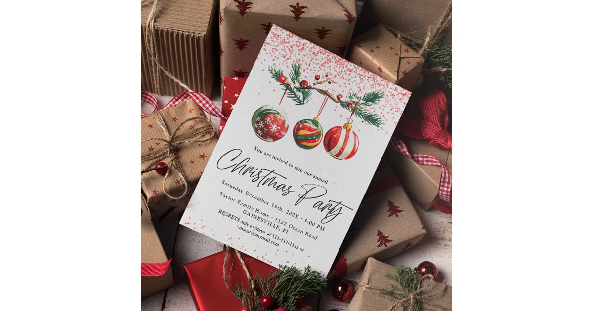 Budget Christmas Balls Christmas Party Invitation | Zazzle