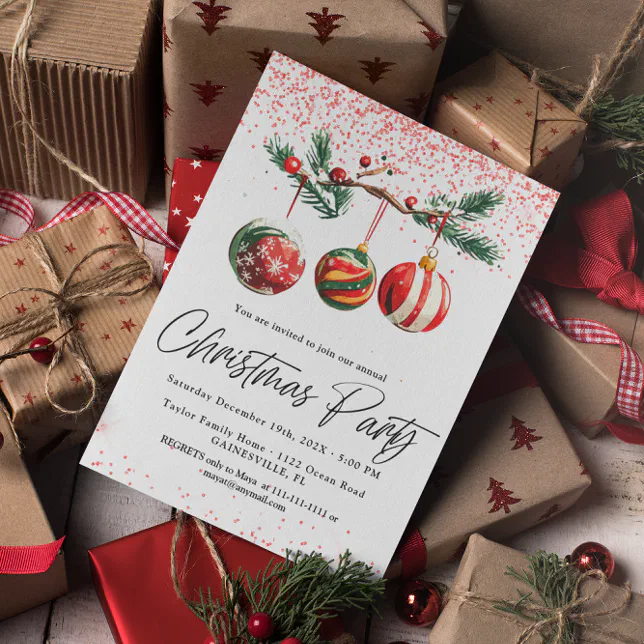 Budget Christmas Balls Christmas Party Invitation | Zazzle