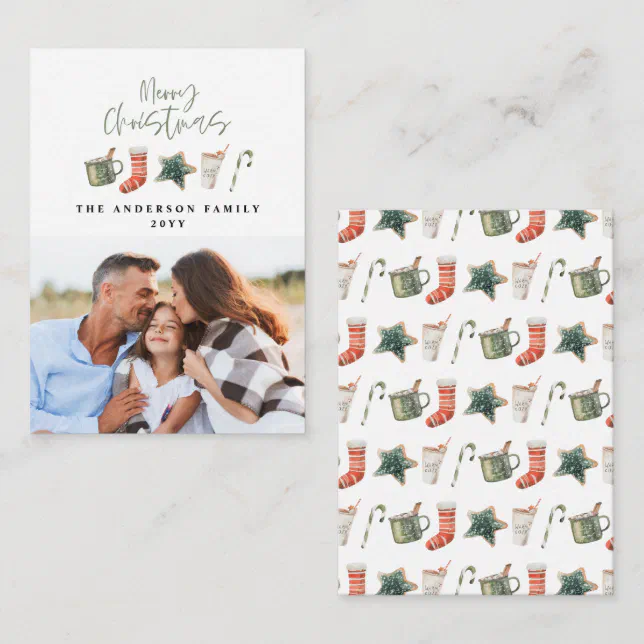 budget Christmas cookie 1 photo candy cane Holiday Note Card | Zazzle