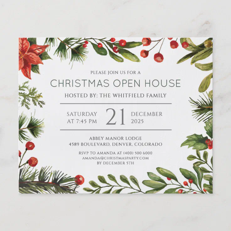 Budget Christmas Holiday Party Open House Flyer | Zazzle