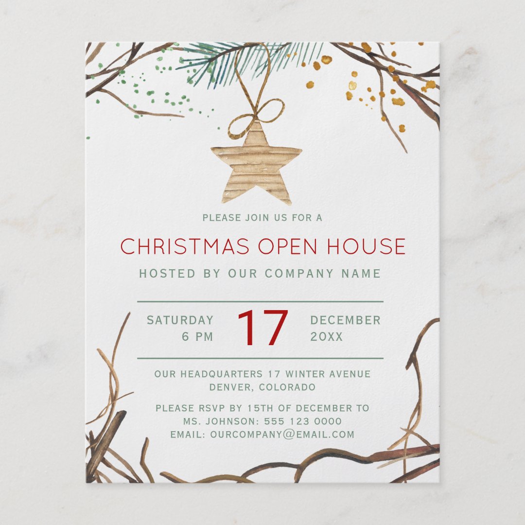Budget Christmas modern open house invitation Flyer | Zazzle