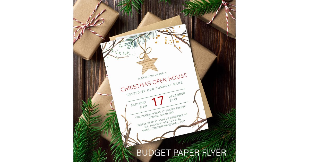 Budget Christmas modern open house invitation Flyer | Zazzle