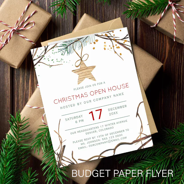 Budget Christmas modern open house invitation Flyer | Zazzle