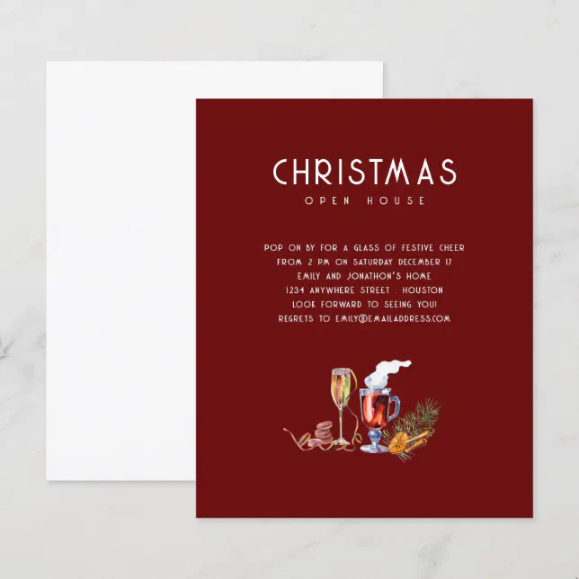 Budget Christmas Open House Drinks Burgundy | Zazzle