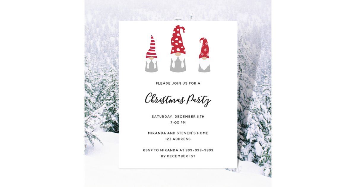 Budget Christmas party modern gnomes invitation | Zazzle