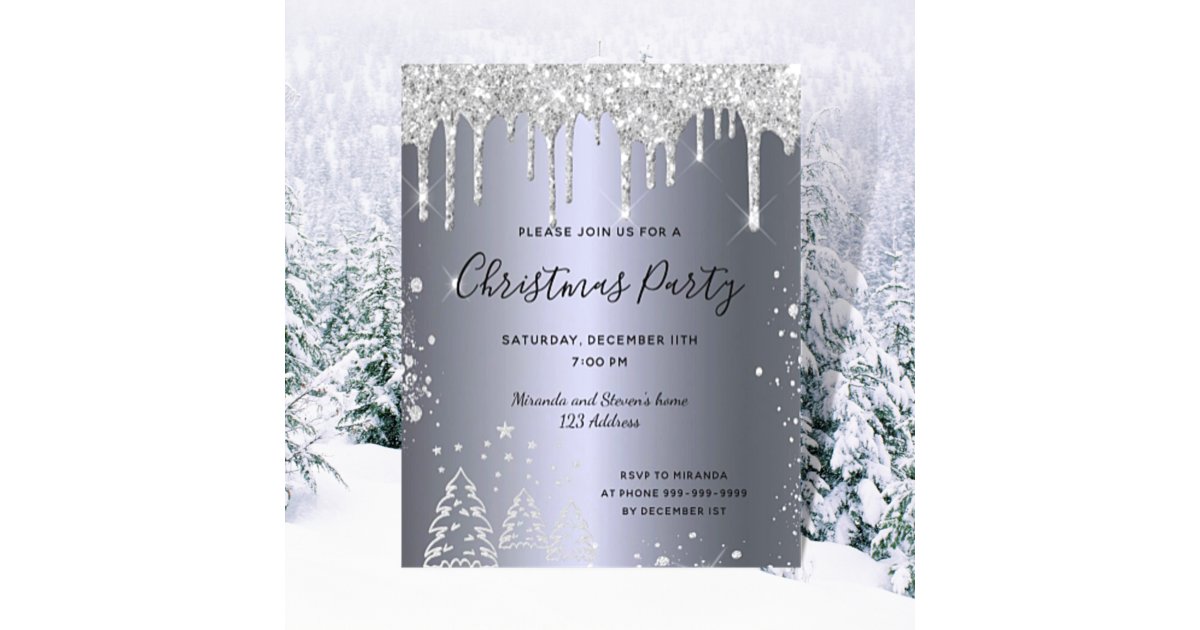 Budget Christmas party silver glitter invitation | Zazzle