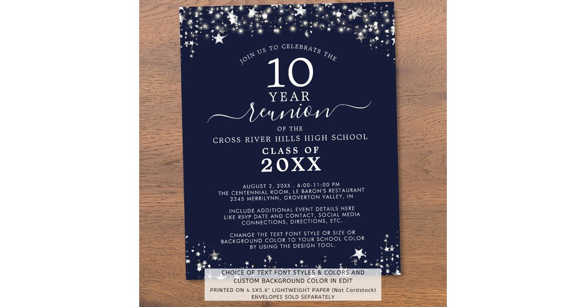 Budget Class Reunion Navy Blue Stars Invitation | Zazzle
