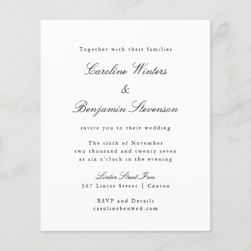 Budget Classic Formal Elegant Wedding Invitation | Zazzle