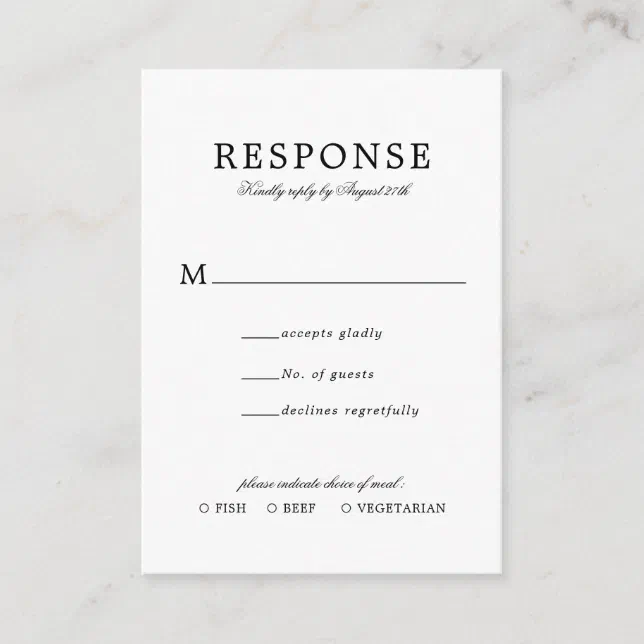 BUDGET Classic Simple Wedding Rsvp Meal Entree Enclosure Card | Zazzle