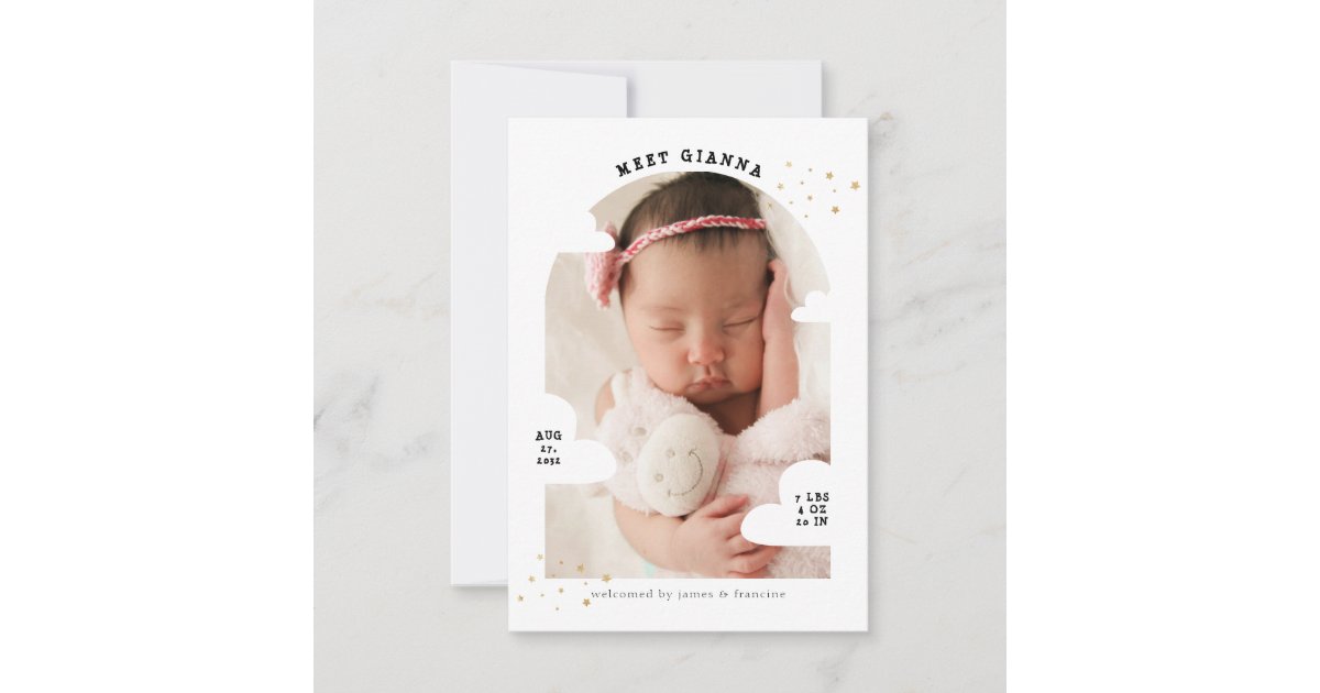BUDGET Cloud Arch Photo Collage Thank You Birth Note Card | Zazzle