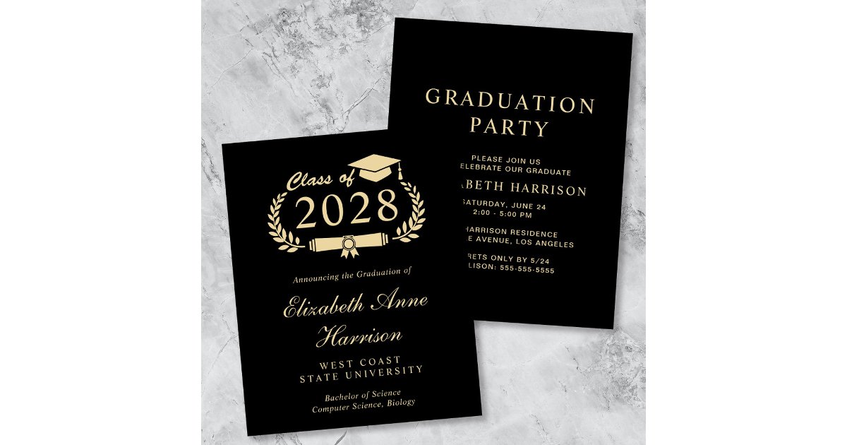 Budget College Black Graduation Party Invitation | Zazzle