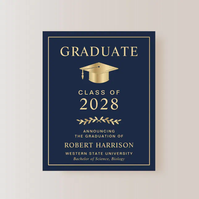 Budget College Blue Gold Graduation Announcement | Zazzle