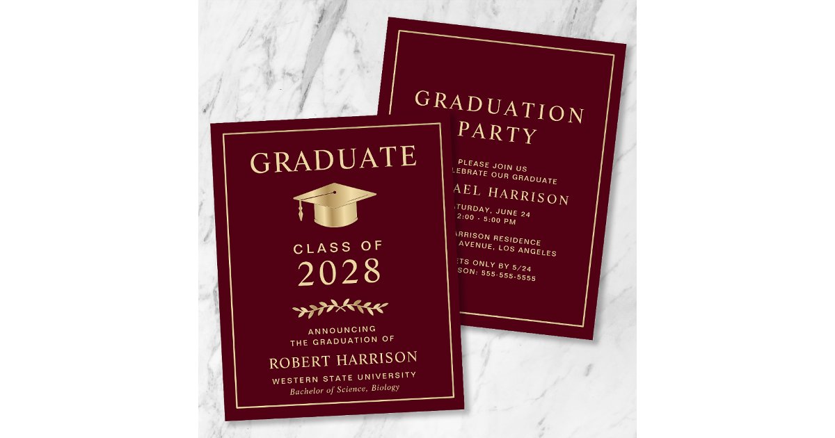 Budget College Burgundy Graduation Party Invite | Zazzle
