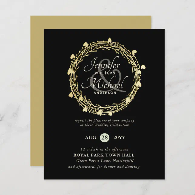BUDGET Color Trends Gold Wreath Wedding Invite | Zazzle