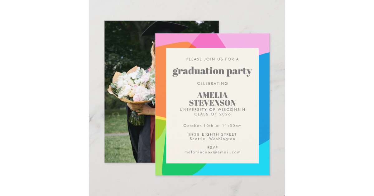 Budget Colorful Photo Graduation Party Invite | Zazzle