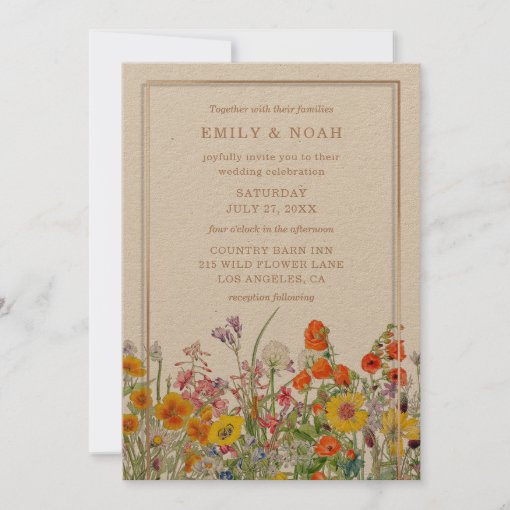 Budget Colorful Wild Flowers Country Boho Wedding Invitation | Zazzle