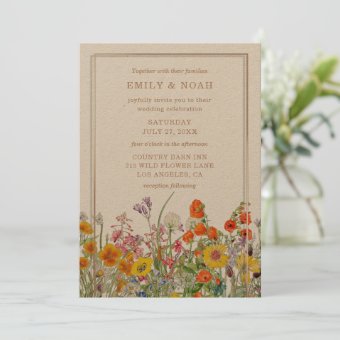 Budget Colorful Wild Flowers Country Boho Wedding Invitation | Zazzle