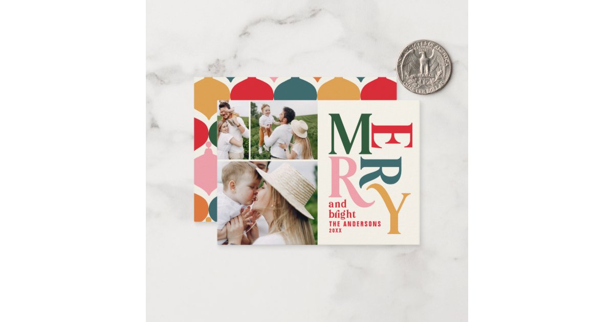 budget Colourful vintage merry christmas photo Note Card | Zazzle