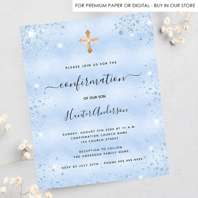Budget confirmation light blue boy invitation | Zazzle