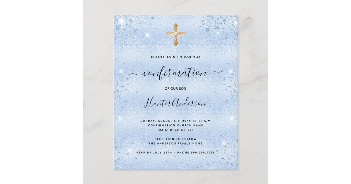 Budget confirmation light blue boy invitation | Zazzle