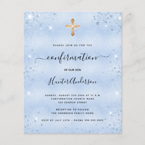 Budget confirmation light blue boy invitation | Zazzle