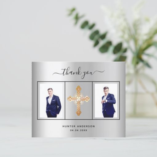 Budget confirmation silver photo thank you card | Zazzle
