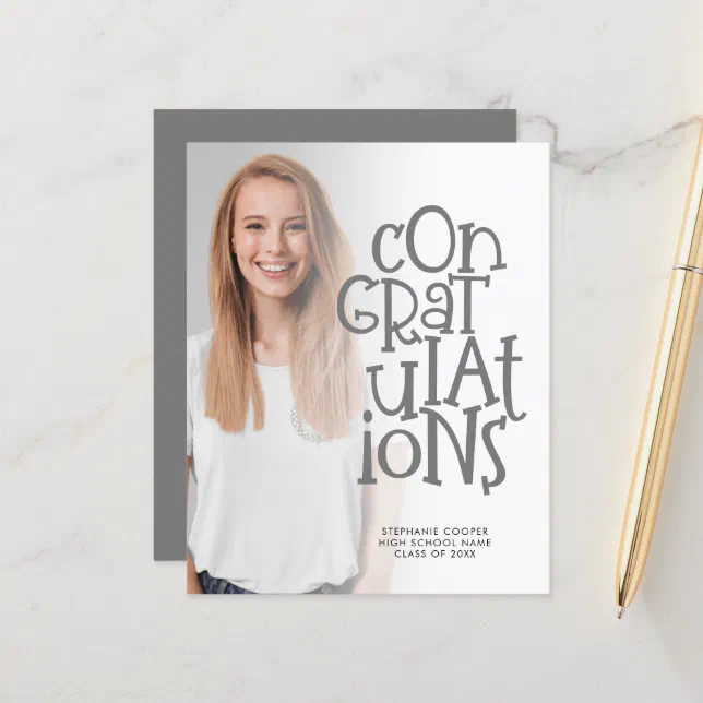 Budget Congrats Photo Gray Graduation Announcement | Zazzle