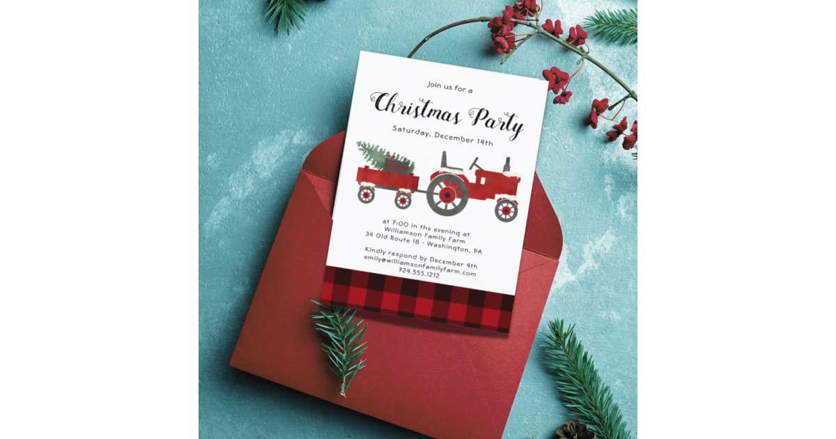 Budget Country Red Buffalo Plaid Christmas Party Flyer | Zazzle