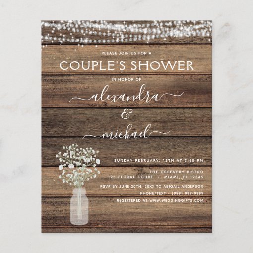 Budget Couple's Shower Rustic Invitation | Zazzle
