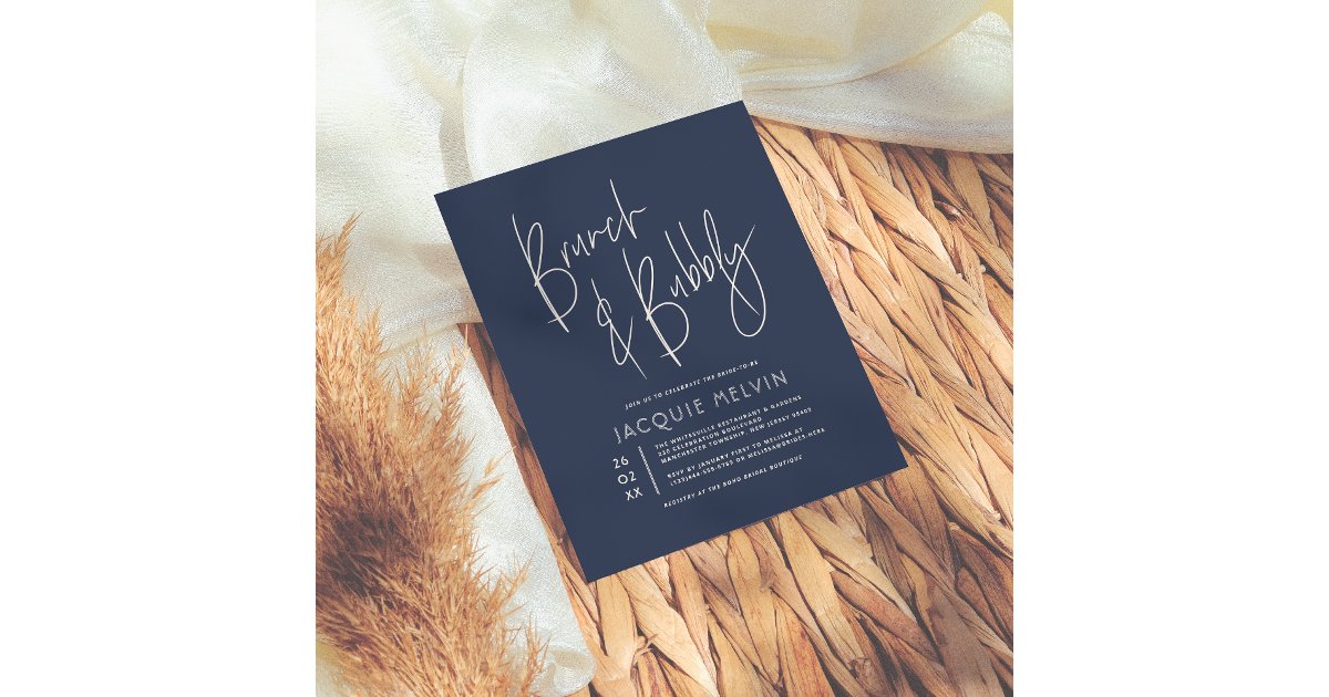 Budget Cream & Navy Blue Bridal Brunch & Bubbly | Zazzle