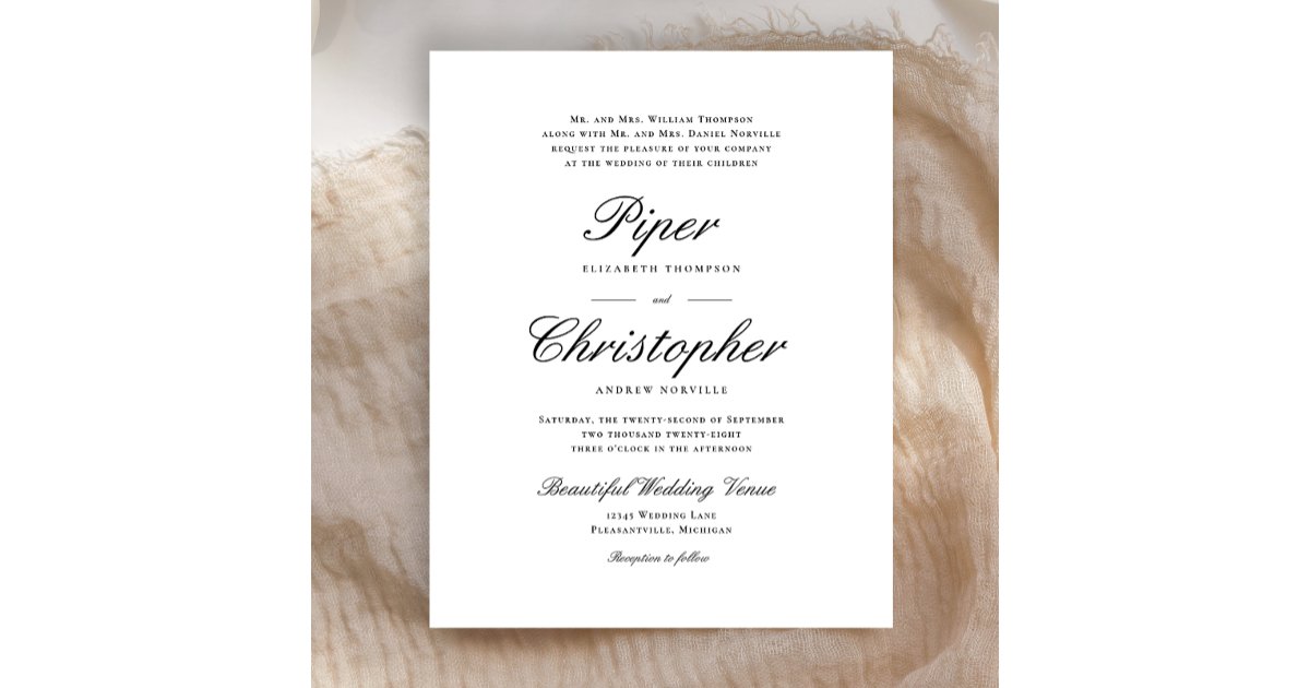 Budget Cursive Script Black Wedding Invitation | Zazzle