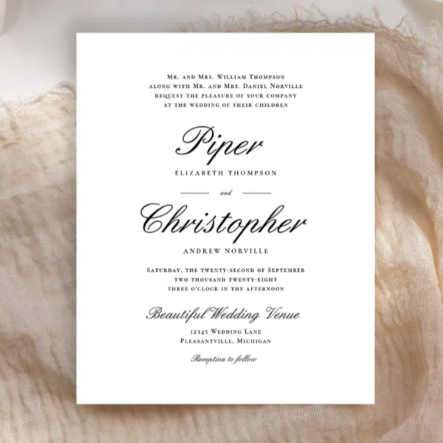 Budget Cursive Script Black Wedding Invitation | Zazzle