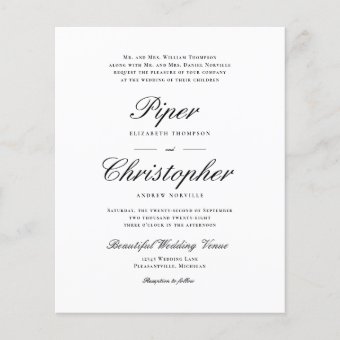 Budget Cursive Script Black Wedding Invitation | Zazzle