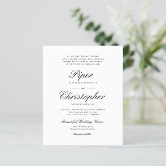 Budget Cursive Script Black Wedding Invitation | Zazzle