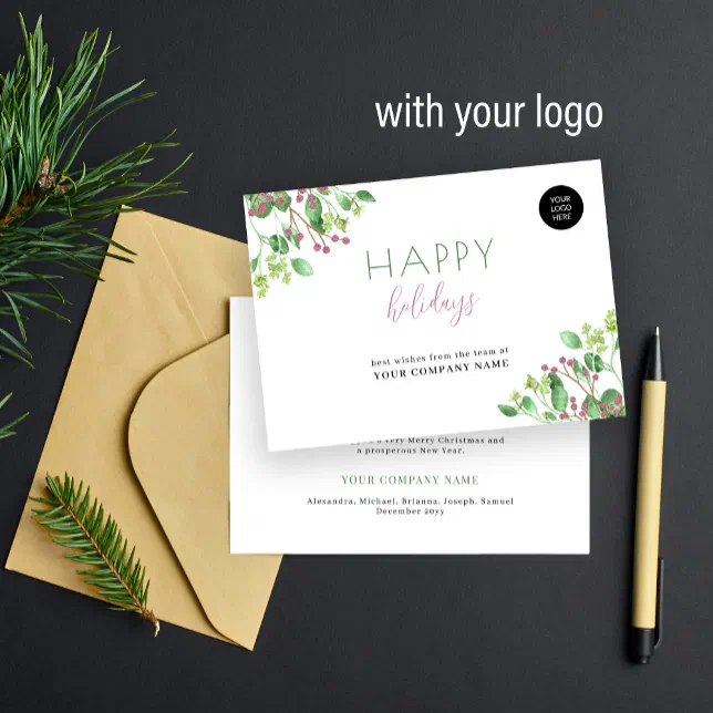 Budget custom logo business corporate holiday card | Zazzle