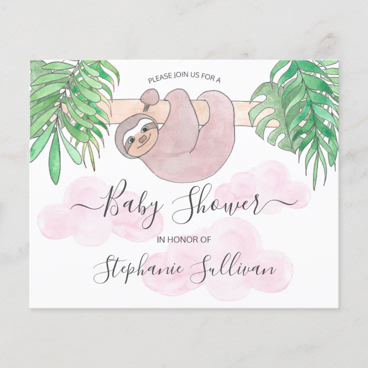 Budget Cute Girl Sloth Baby Shower Invitation | Zazzle