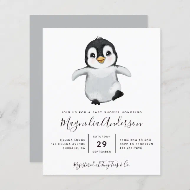 Budget Cute Penguin Baby Shower Invitation | Zazzle