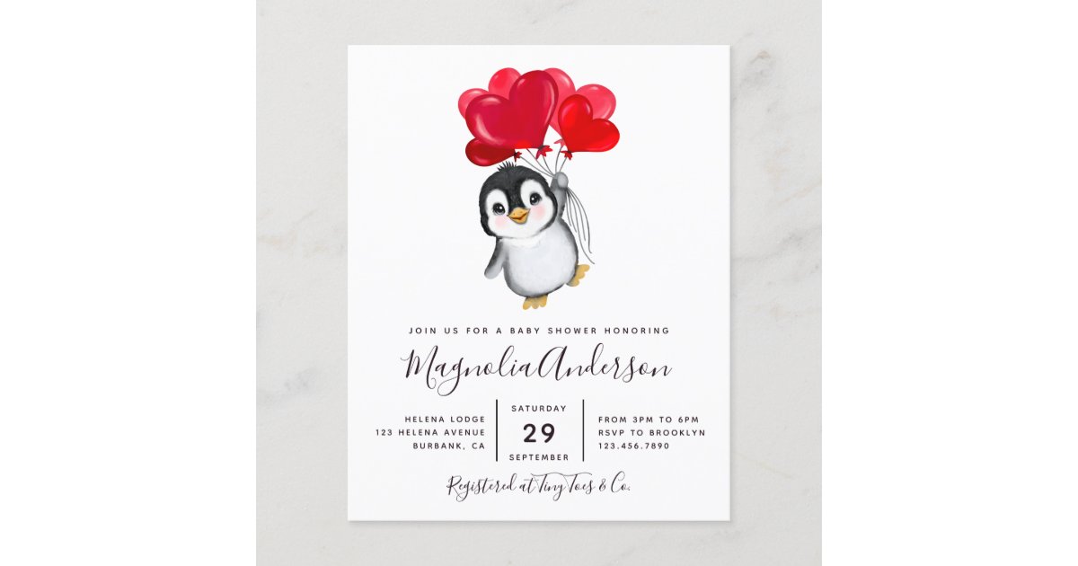 Budget Cute Penguin Baby Shower Invitation | Zazzle