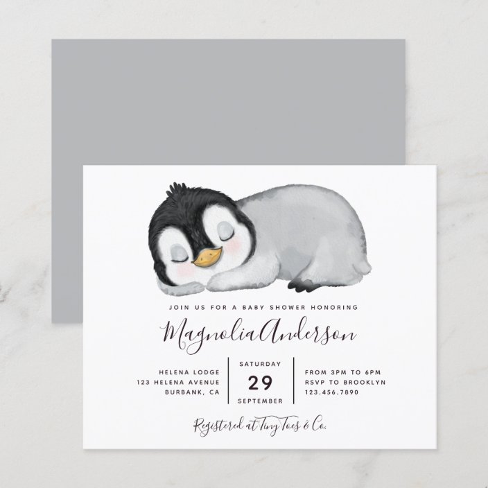 Budget Cute Penguin Baby Shower Invitation | Zazzle.com