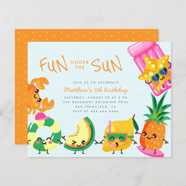 Budget Cute Summer Fun Under The Sun Kids Birthday | Zazzle