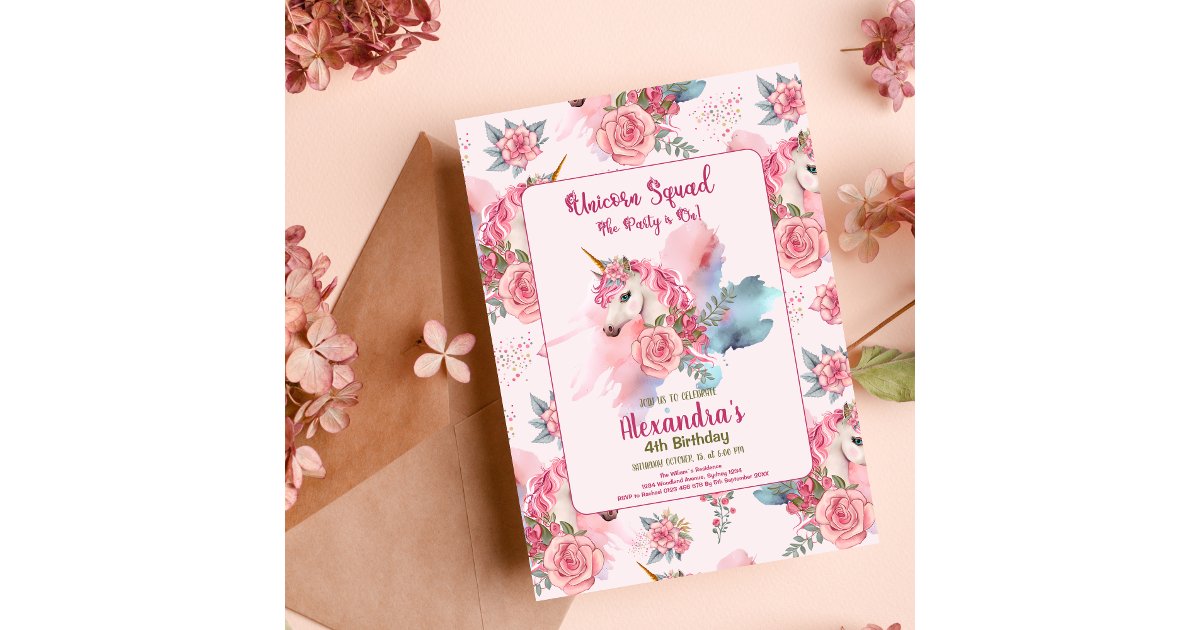 Budget Cute Unicorn Rainbow Birthday Party Flyer | Zazzle