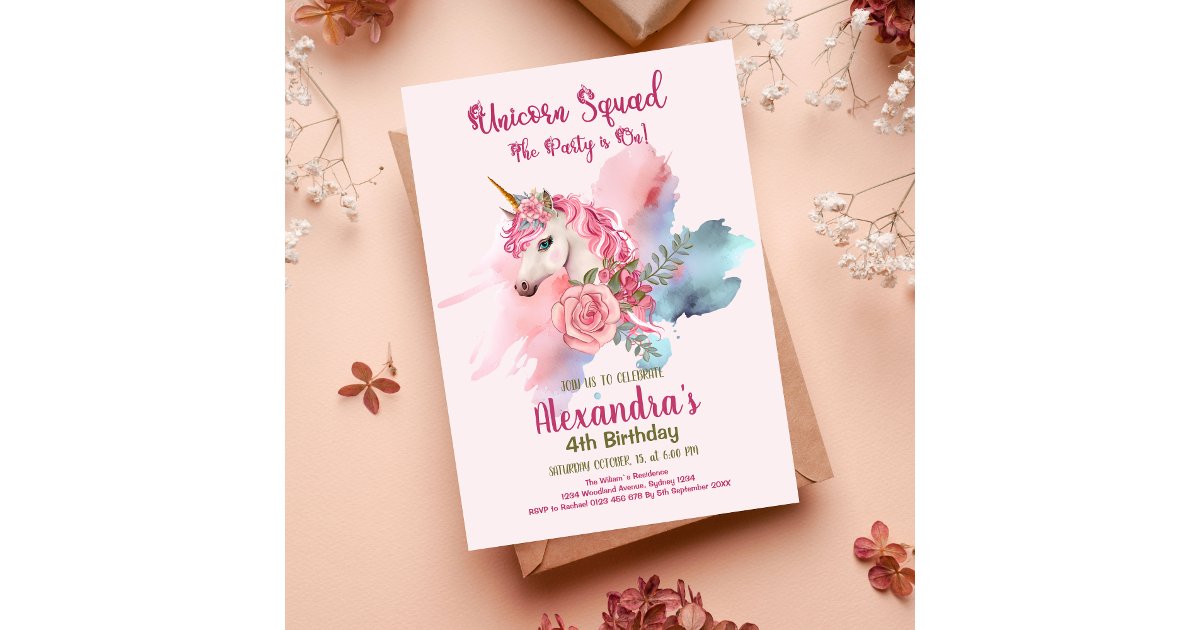 Budget Cute Unicorn Rainbow Birthday Party Flyer | Zazzle