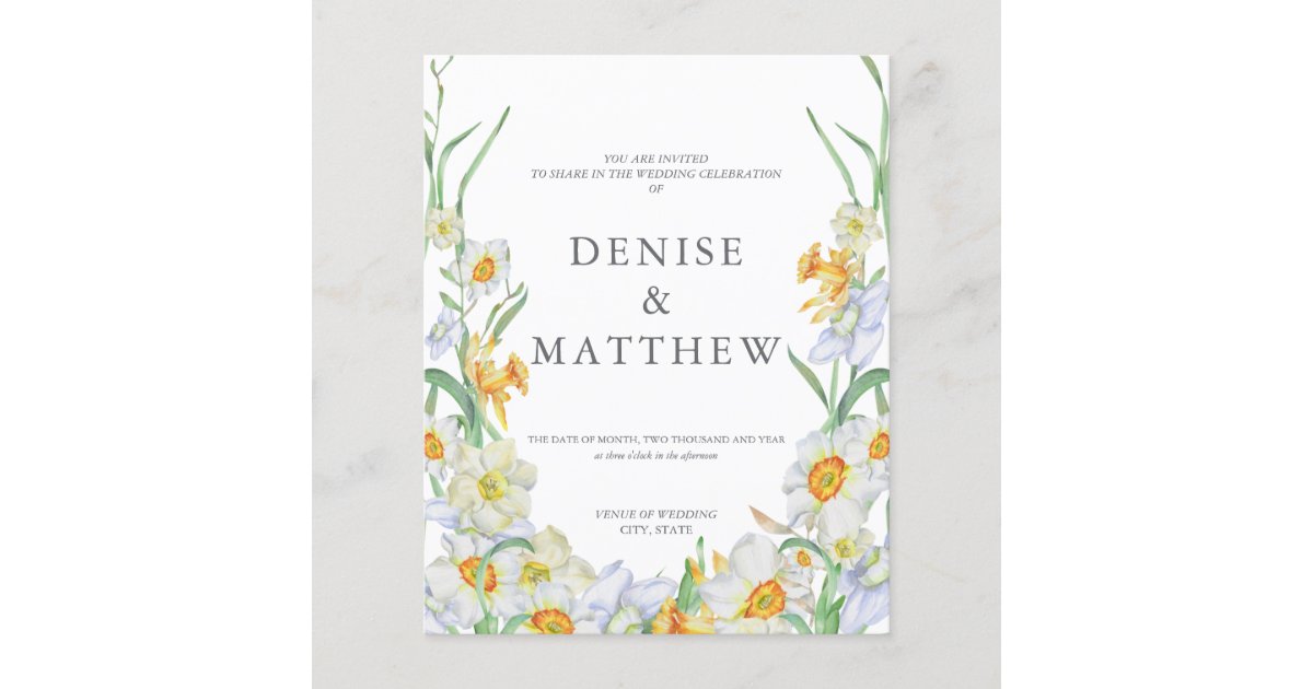 Budget Daffodil Wedding Invitation with Basil Back | Zazzle