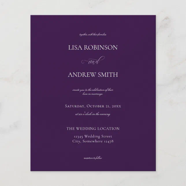 Budget Dark Violet Purple Calligraphy Wedding Flyer | Zazzle