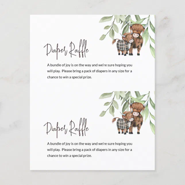 Budget Diaper Raffle Cow Greenery Card Center Cut | Zazzle